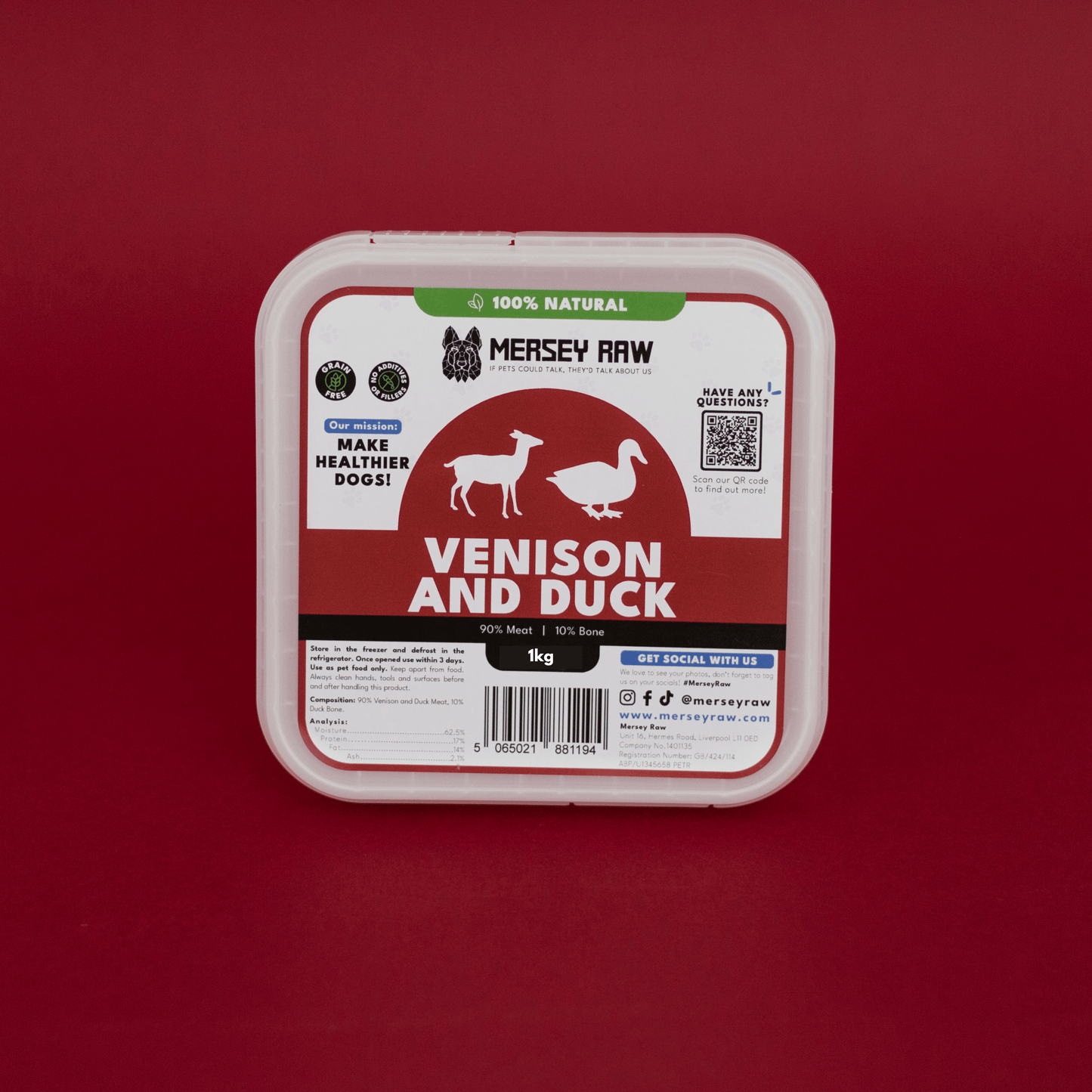 Venison & Duck Raw Dog Food - 1kg – Mersey Raw Dog Food