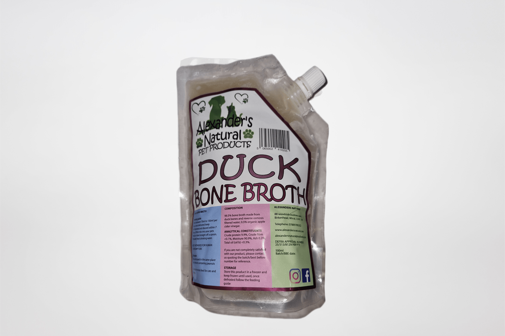 Alexanders Natural Duck Bone Broth Pouch - 500ml – Mersey Raw Dog Food